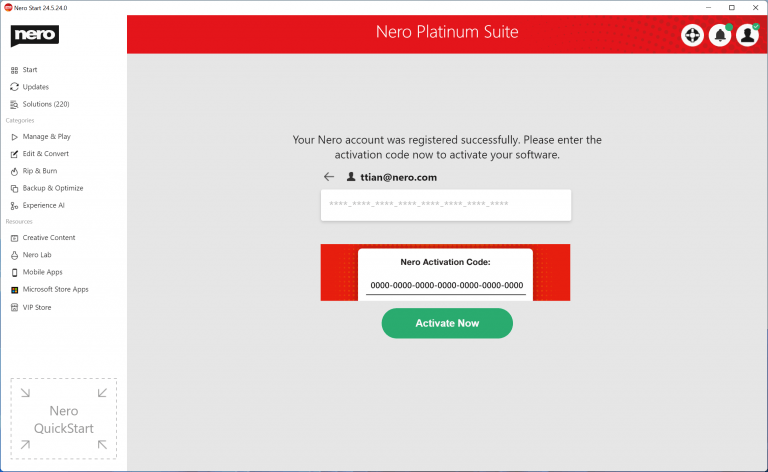 How to redeem an activation code in Nero Start?-Nero Knowhow