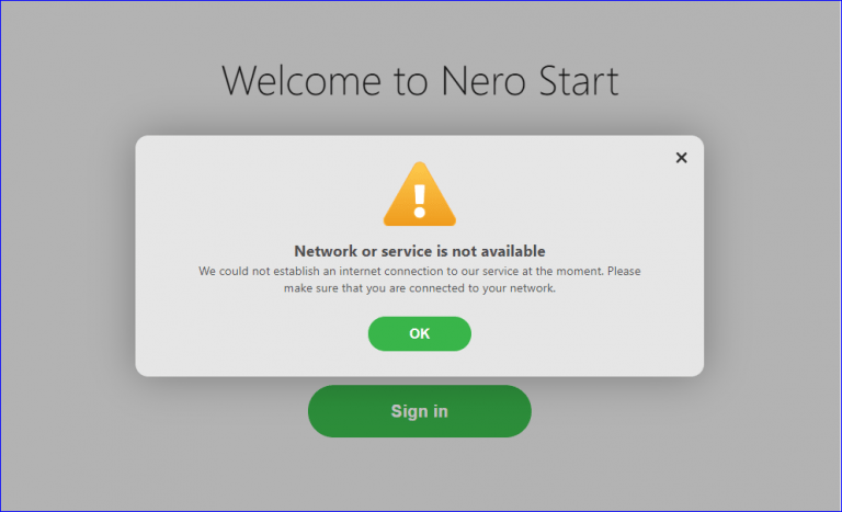 Nero Start check fix “Network or service is not available”