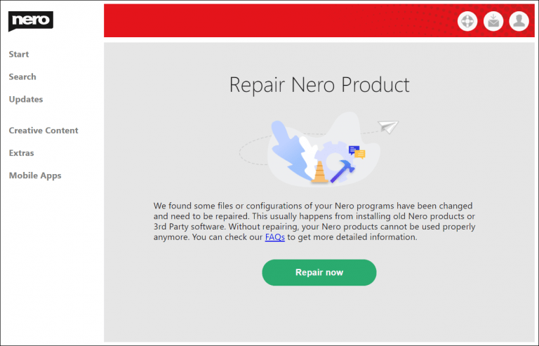 Why does Nero Start show the “Repair Nero Product” screen and how to ...